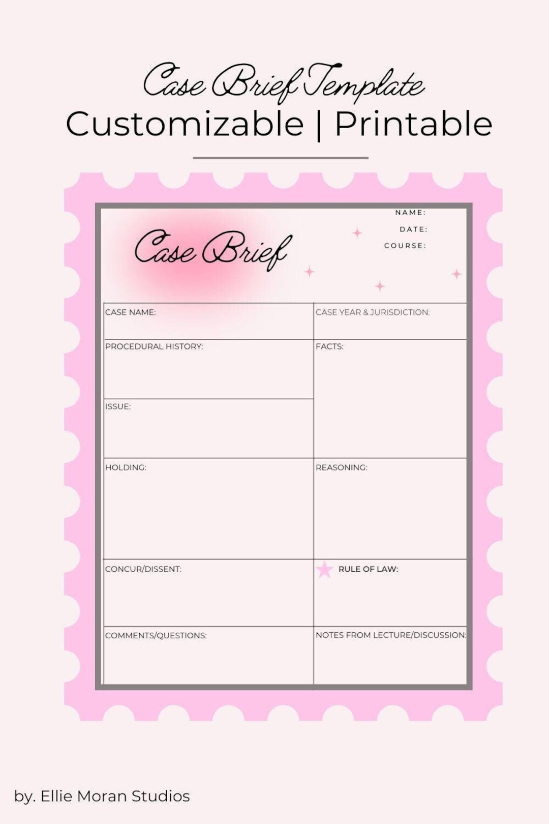 Pink Law School Case Brief Customizable Template - Etsy