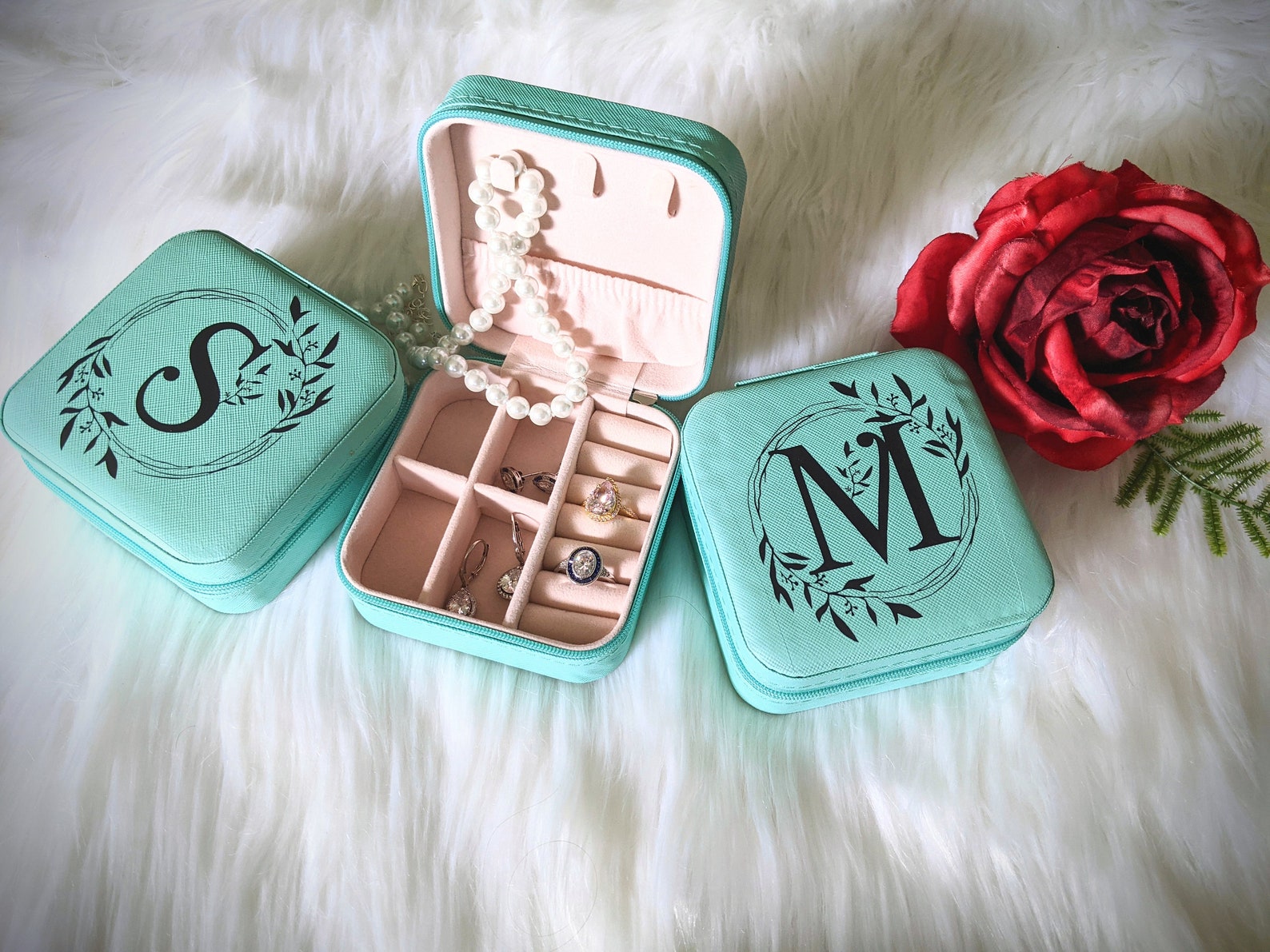 Personalized Bridesmaid Jewelry Box Mint Travel Jewelry Box Etsy