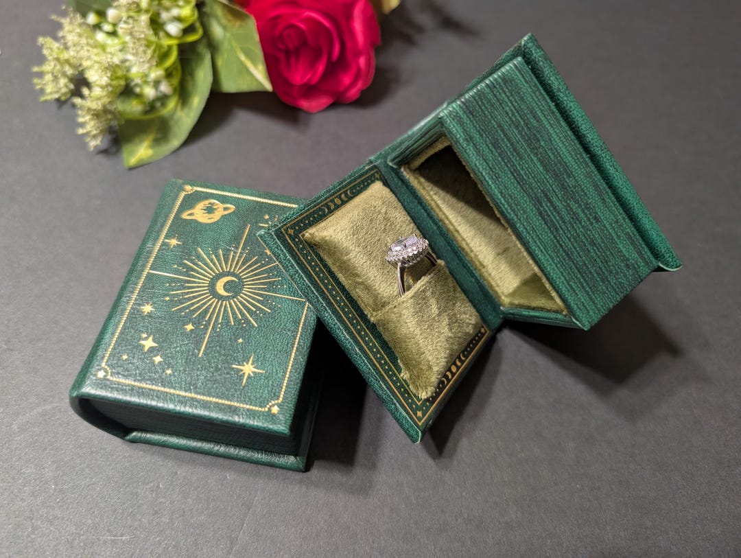 Book Ring Box. Spellbook Box, Moon Ring Box Wedding and Engagement ...