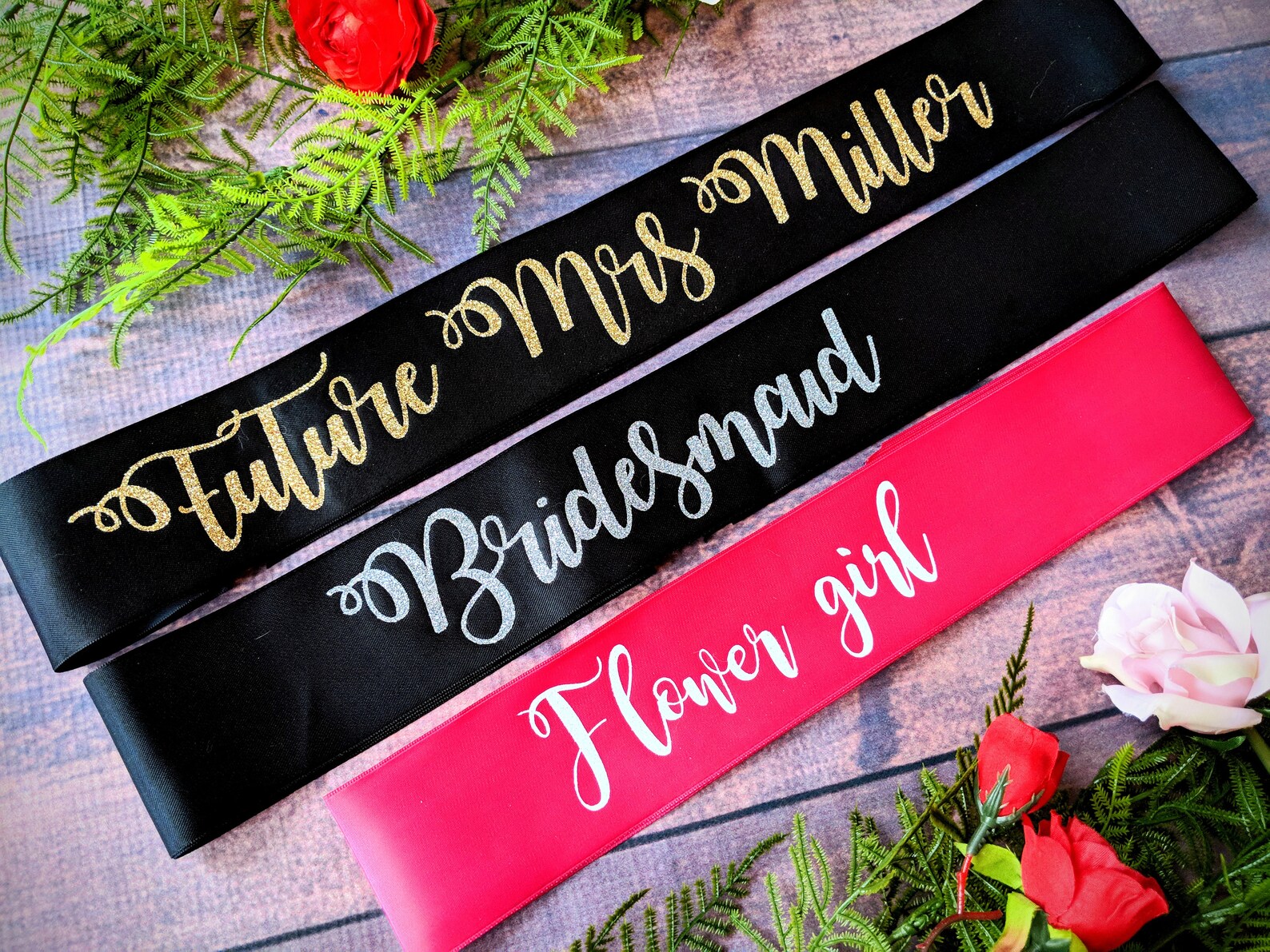Set of 7 Bachelorette Party Sashes Bridal Shower 11 Fonts to Choose ...