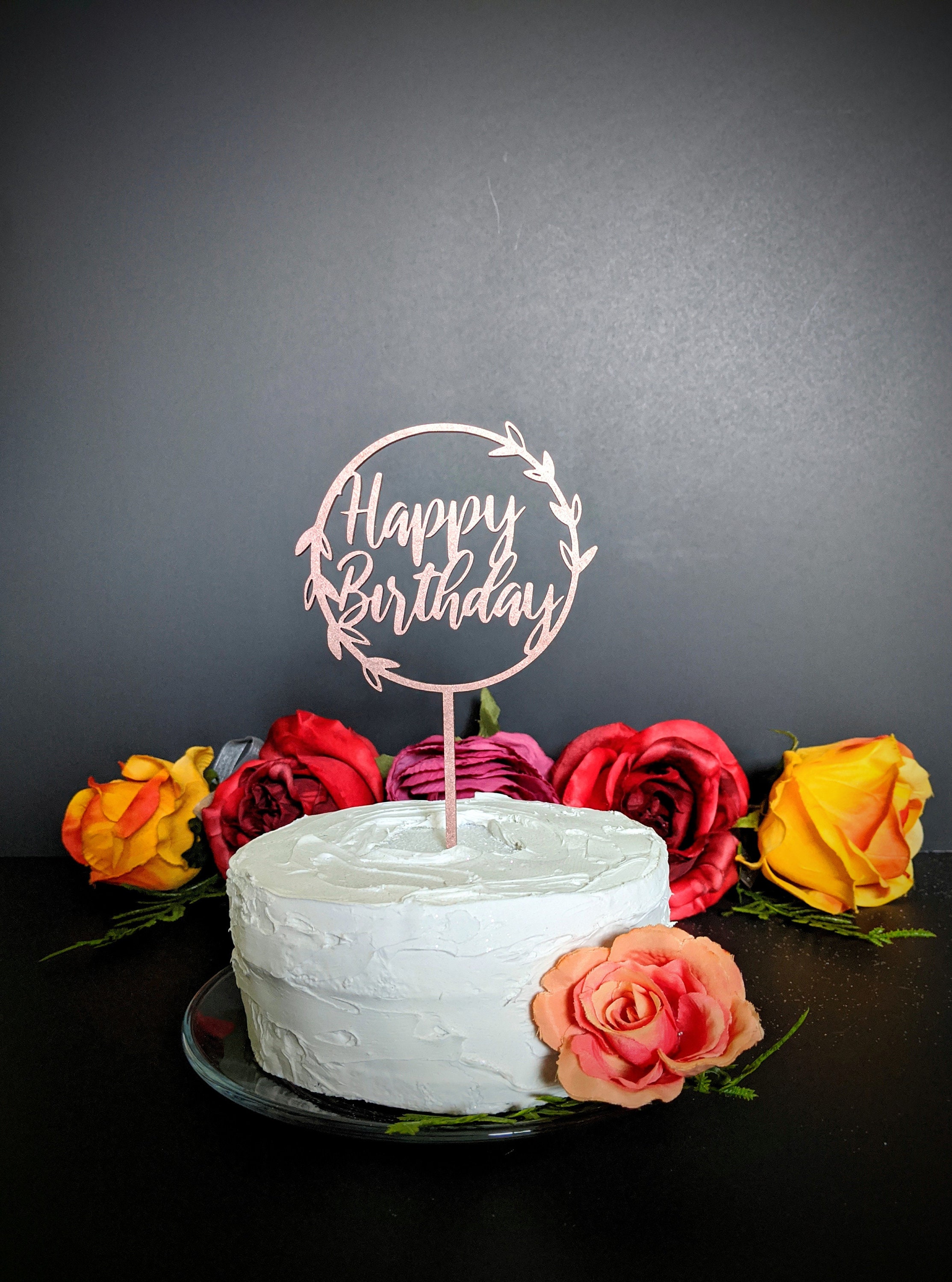 Happy Birthday Day wooden cake topper gold cake topper | Etsy