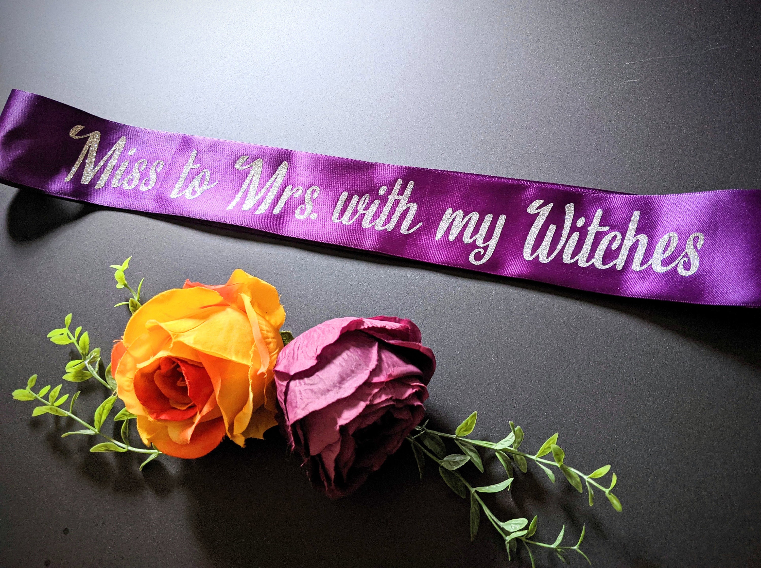 Miss to Mrs with my witches custom Halloween bridal sash. | Etsy