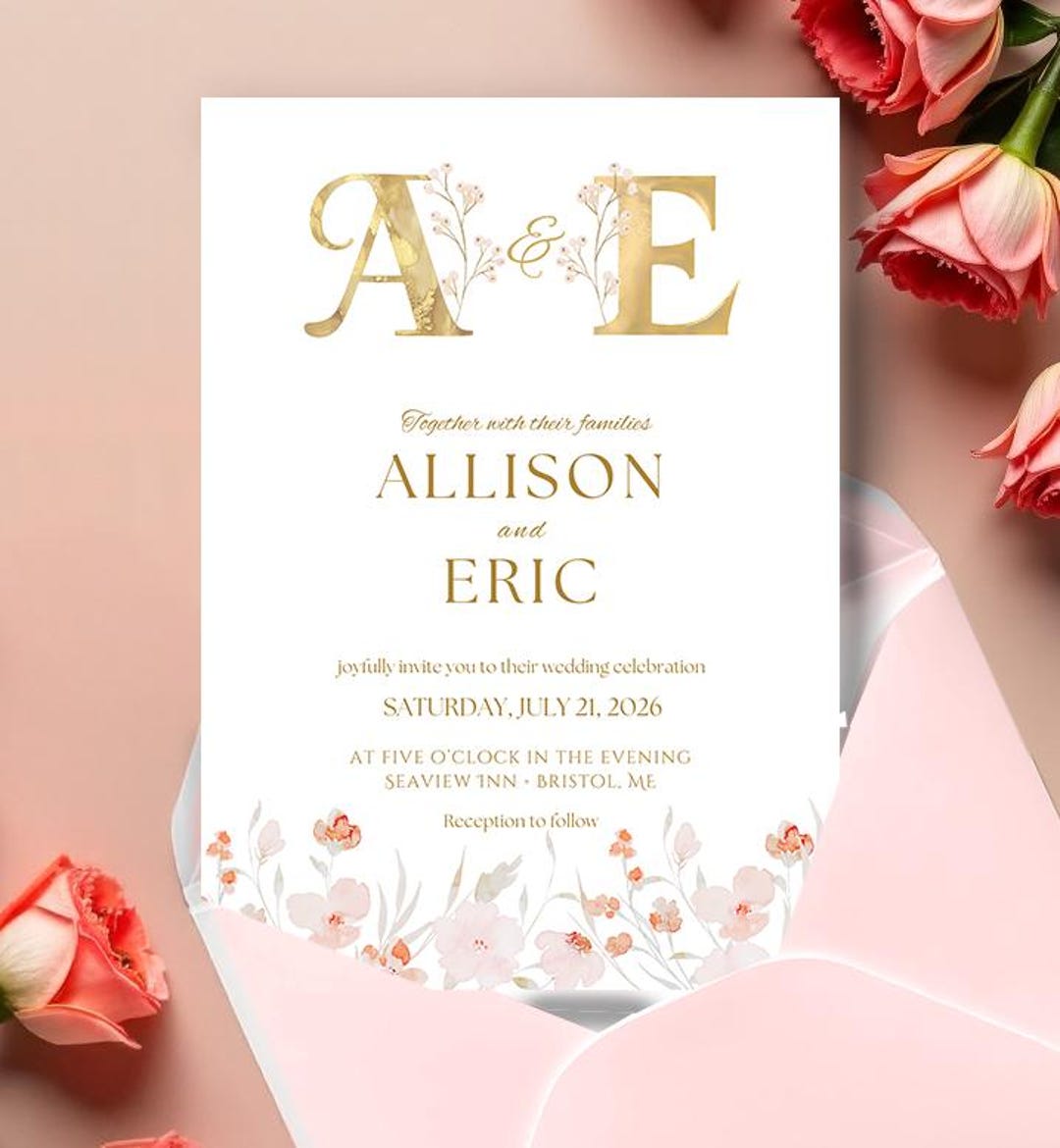 Editable PDF Bilingual Wedding Invitation Minimalistic Bridal Invite ...