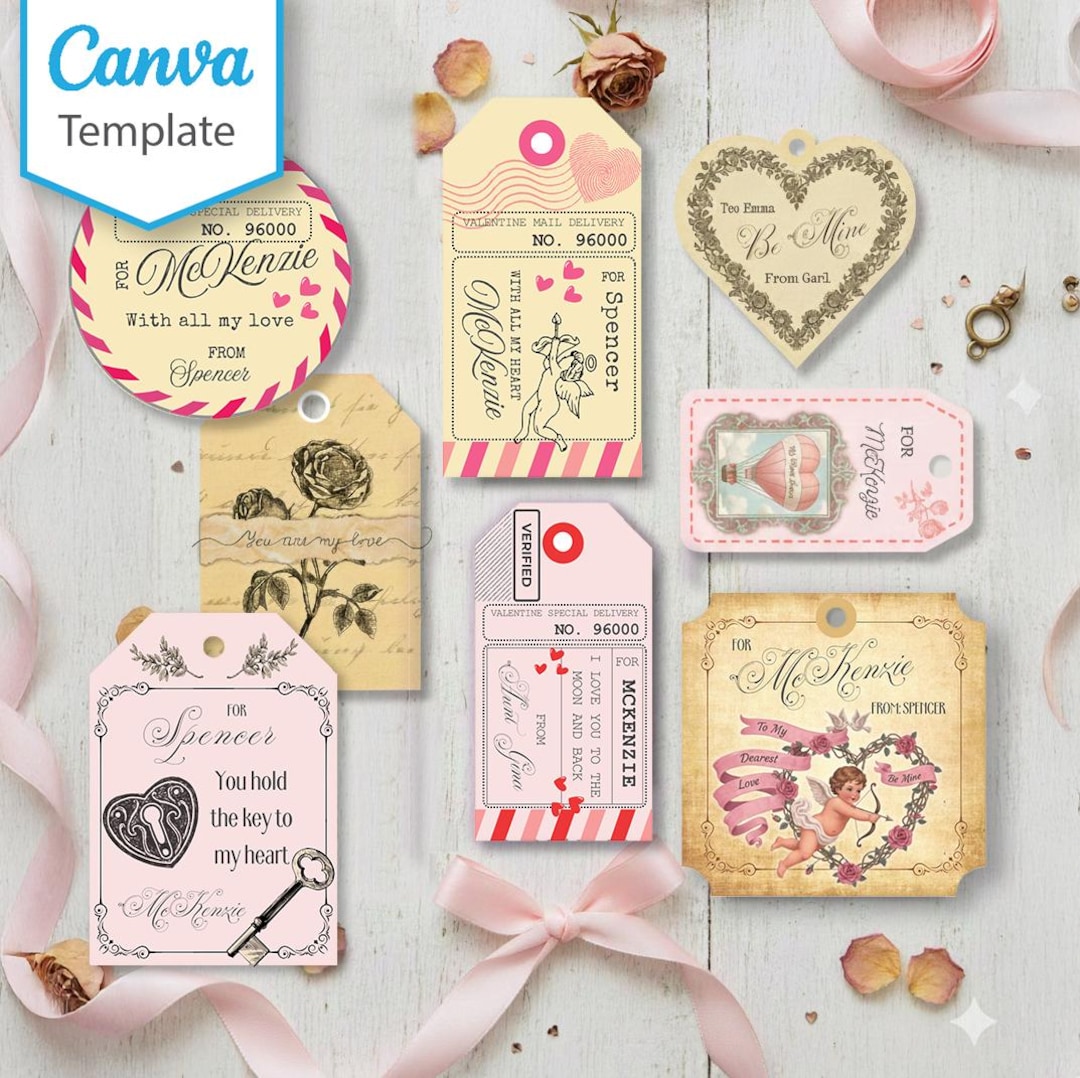 Editable Vintage Valentine Gift Tags, Canva Template (digital Download ...
