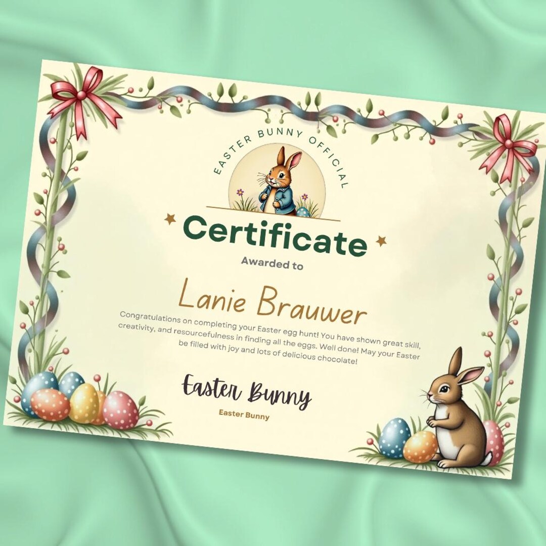 Editable Easter Egg Hunt Certificate Template Personalized Easter Bunny ...