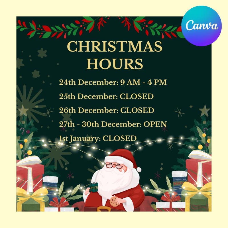 Christmas Opening Hours Template - Etsy Australia