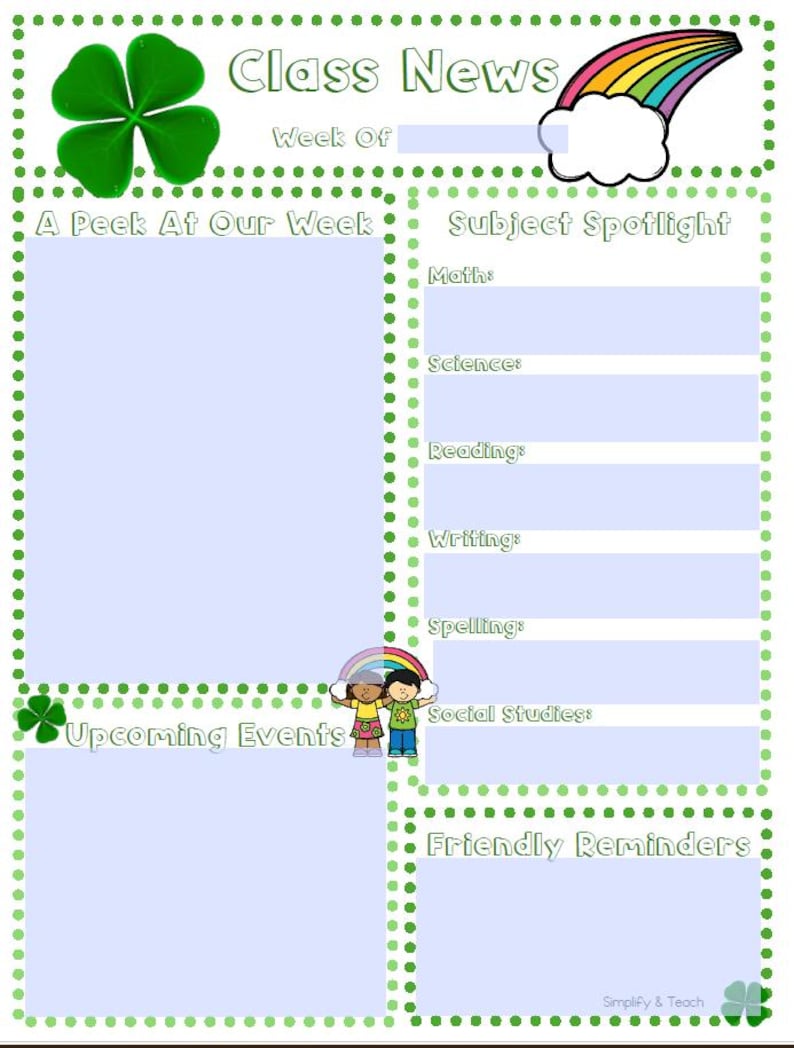 March Classroom Newsletter (fillable) - Etsy