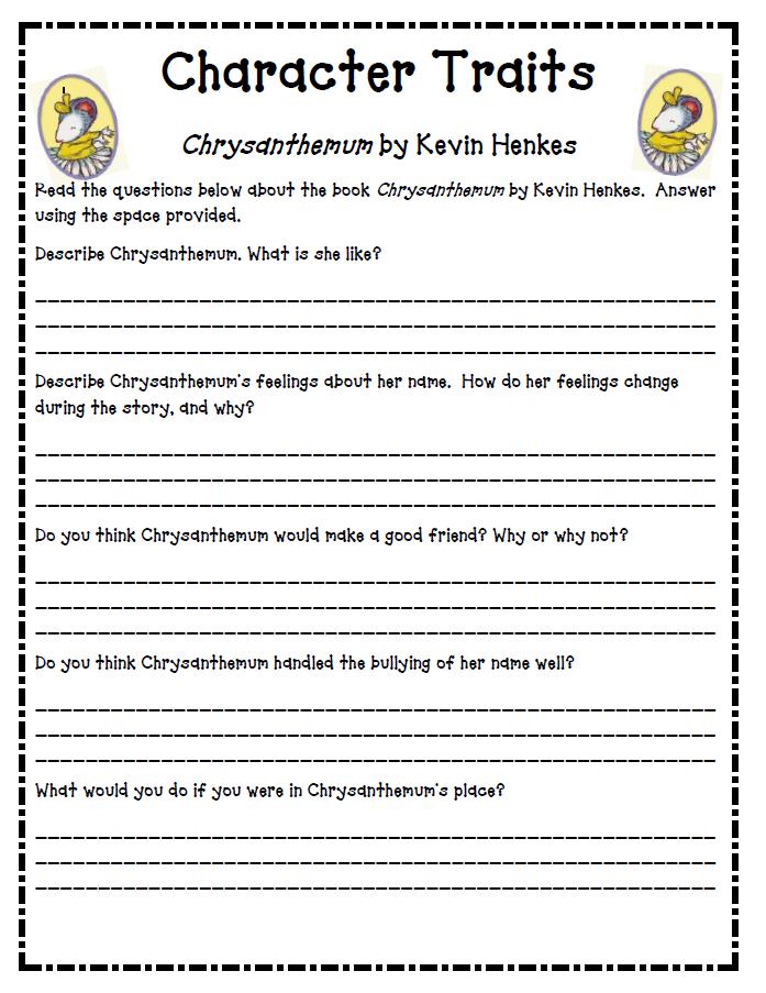 Chrysanthemum Character Traits Worksheet - Etsy