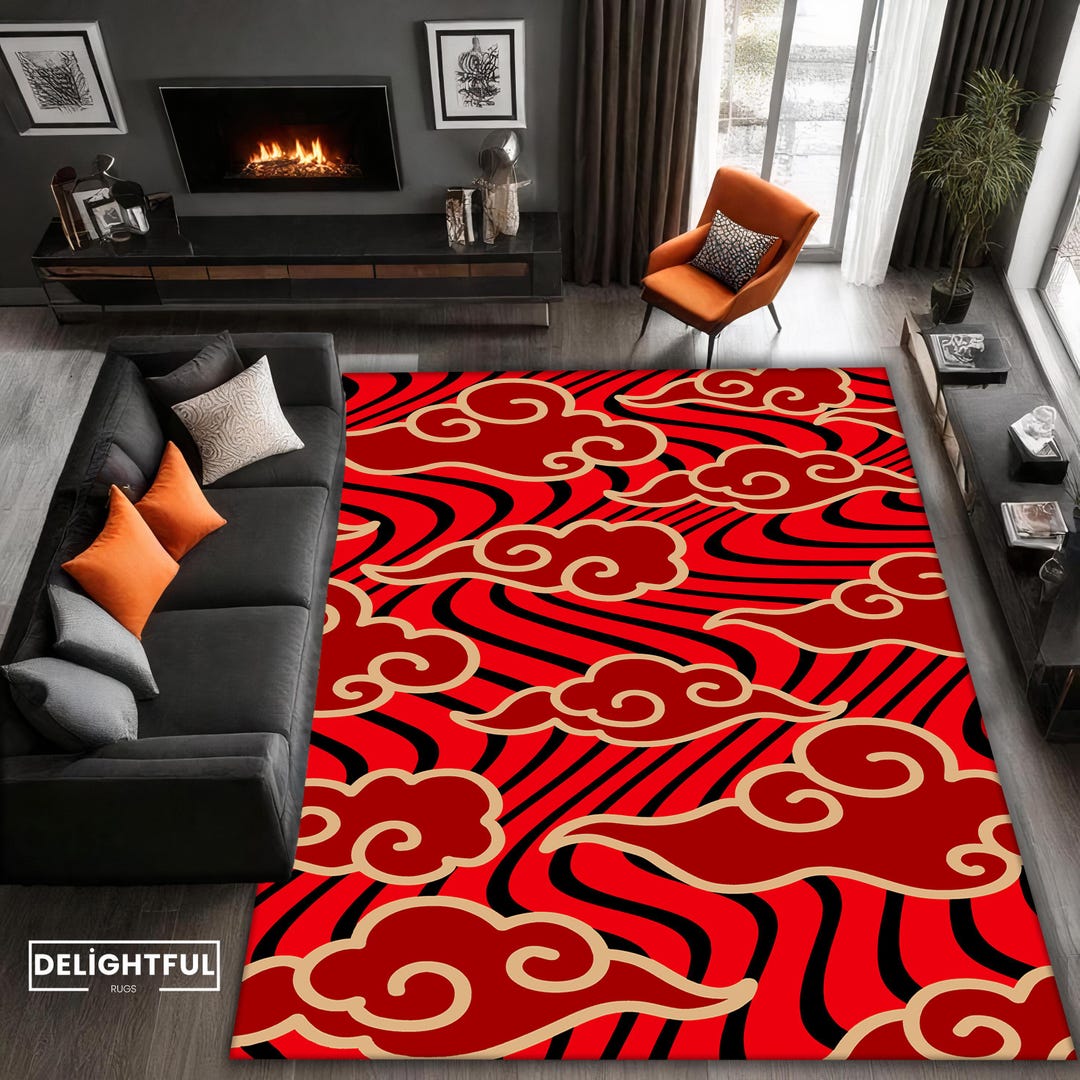 Red Cloud Anime Rug Japanese Aesthetic Carpet for Bedroom Gaming Room ...