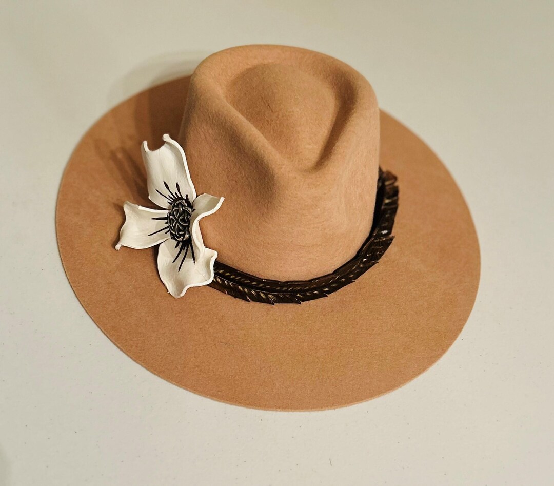 Custom Hat, Tan Hat, Wide Brim, Handmade Leather Accessories, Concert ...