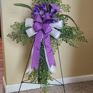 Rope Graveside Cross With Ribbon & Flowers - Memorial Decoration With ...