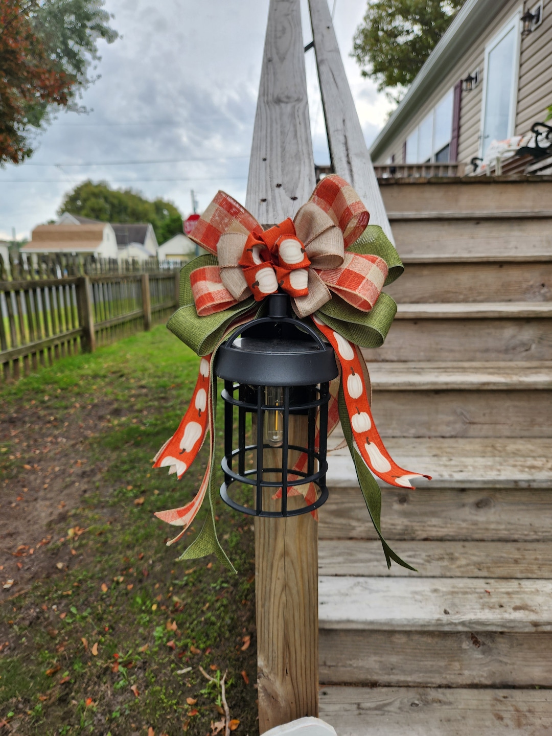 Made to Order. Fall Mailbox Pumpkin Print Bow Railing Post Wreath ...