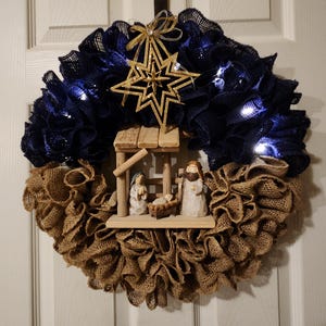 Christmas Spirit Burlap Nativity Light up Wreath. Made to Order - Etsy