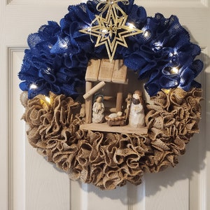 Christmas Spirit Burlap Nativity Light up Wreath. Made to Order - Etsy