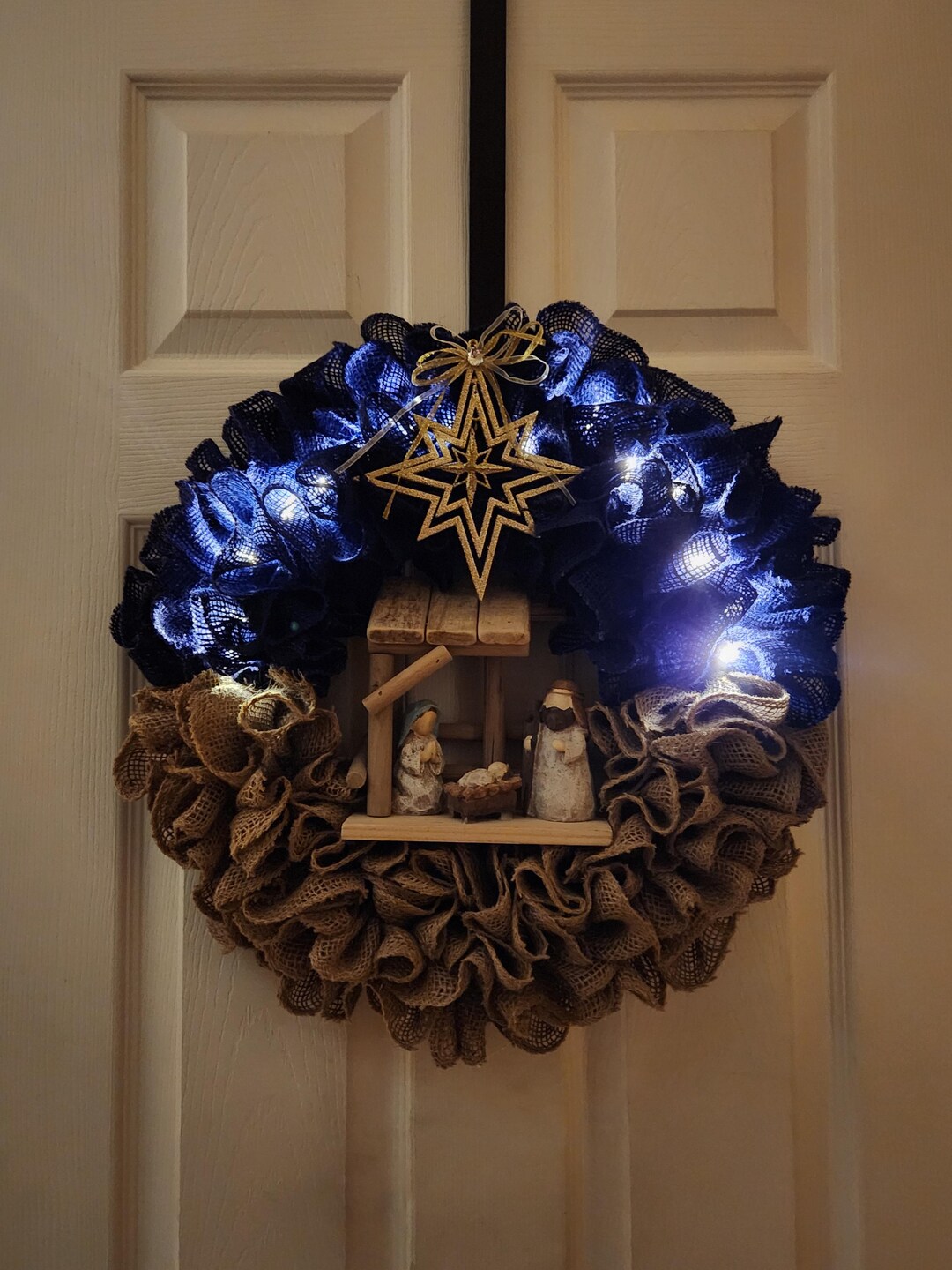 Christmas Spirit Burlap Nativity Light up Wreath. Made to Order - Etsy
