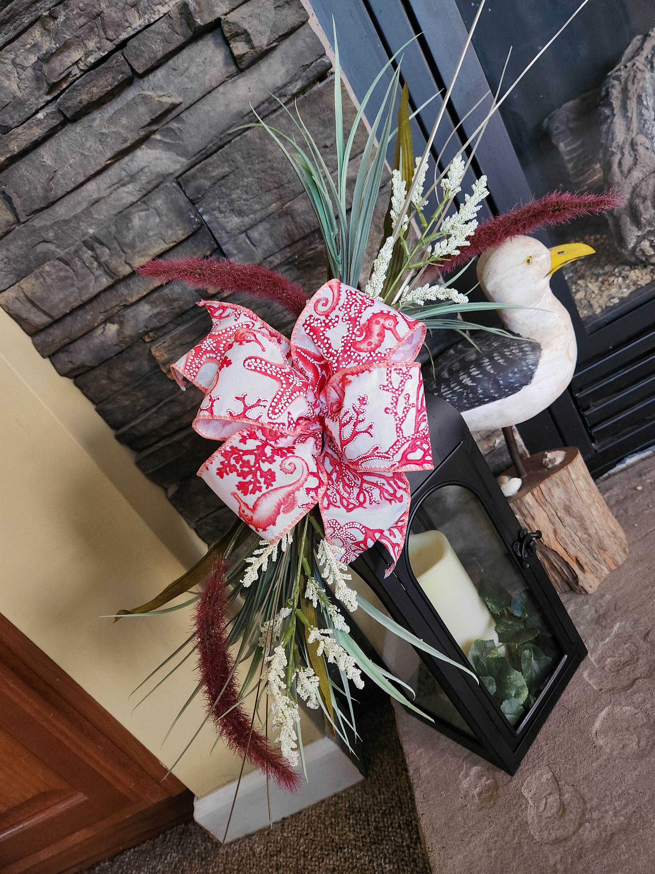 Nautical Beach Bow With Starfish Seahorse and Coral and Greenery. for ...