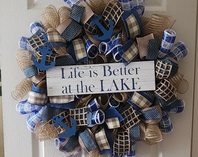 Lake House Wreath: Blue Anchor Decor, Lakeside Living - Etsy