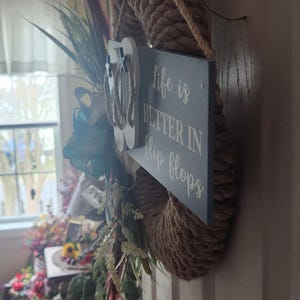 Nautical Coastal Beach Life is Better in Flip Flops Wreath. Teal, White ...