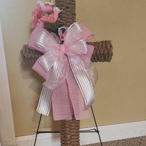 Rope Graveside Cross With Ribbon & Flowers - Memorial Decoration With ...