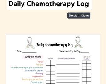 Symptom Log Printable Chemotherapy, Daily Chemo Tracker, Cancer ...