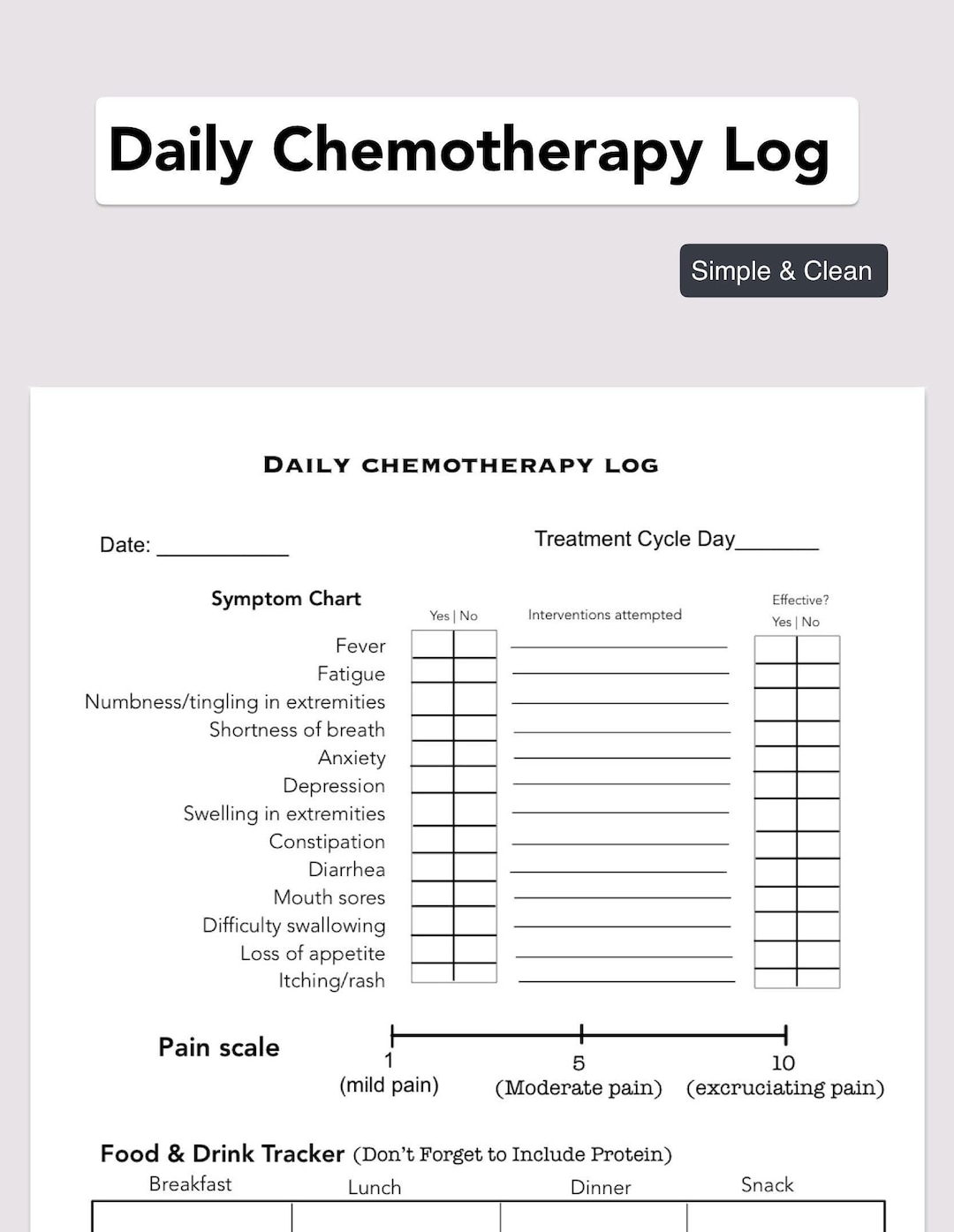 Symptom Log Printable Chemotherapy, Daily Chemo Tracker, Cancer ...
