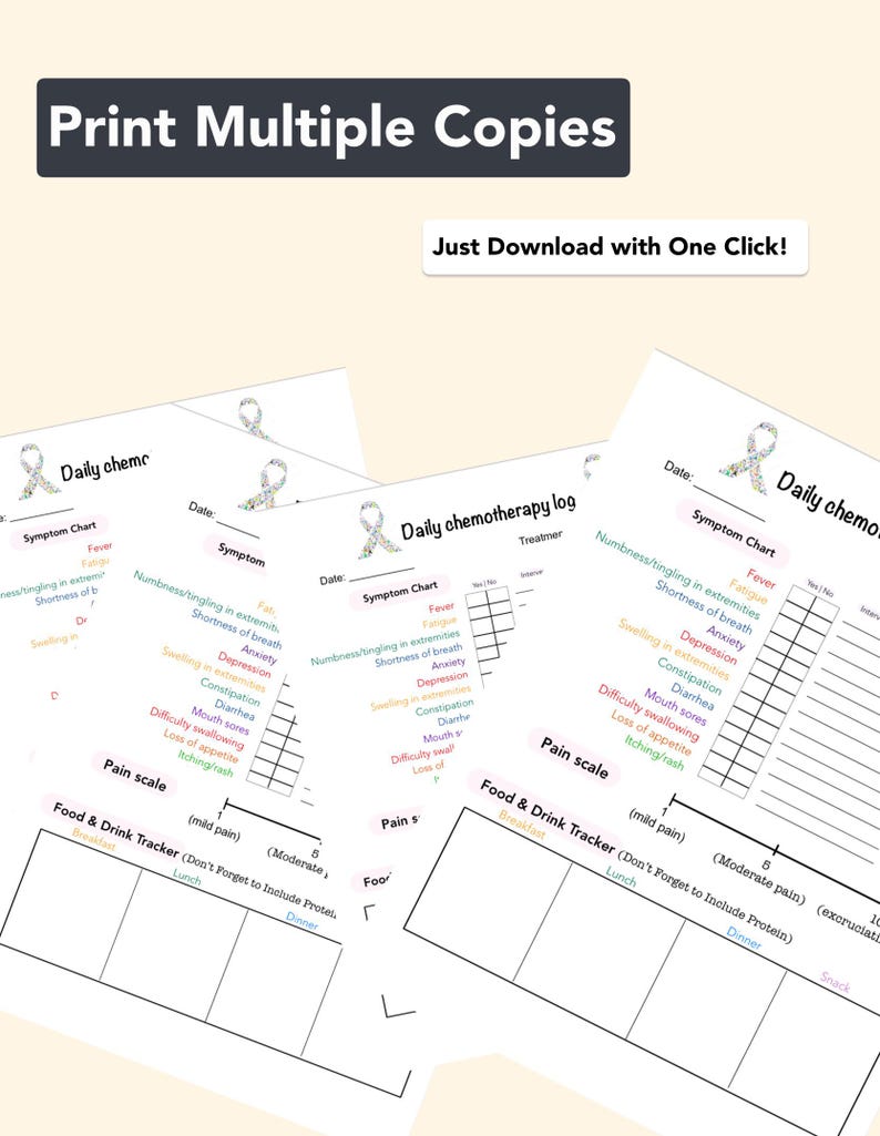 Symptom Log Printable Chemotherapy, Daily Chemo Tracker, Cancer ...