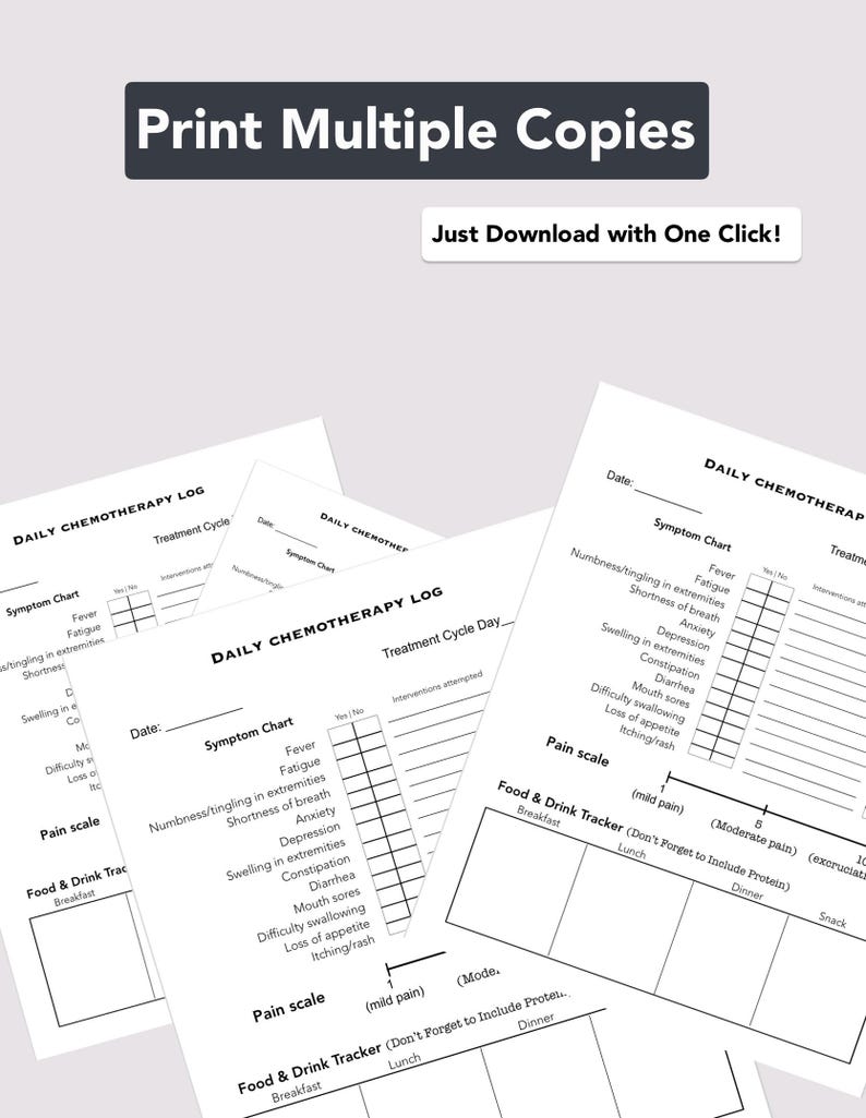 Symptom Log Printable Chemotherapy, Daily Chemo Tracker, Cancer ...