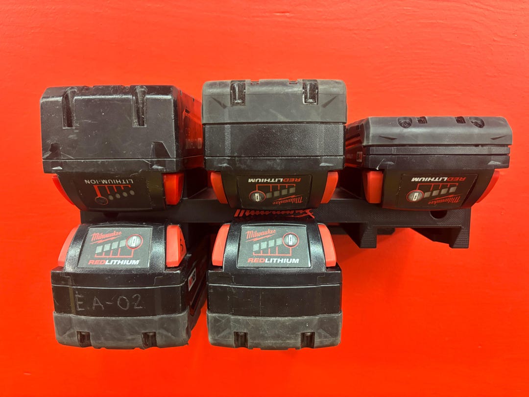 Milwaukee M18 Battery Wall Mount Holder – Holds 6 Batteries (optional ...