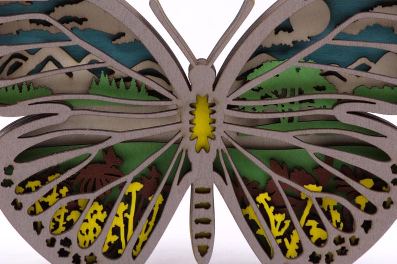 3D Wooden Butterfly Art, 8.0" X 5.5": Layered Mountain Scene Decor - Etsy