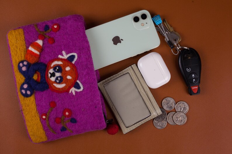 Handmade Red Panda Wool Felt Coin Purse (8.0"x5.5"): Zipper Pouch/bag ...