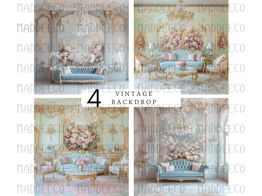 Vintage Digital Backdrop, Rococo Revival Backdrop Light Blue Vintage ...
