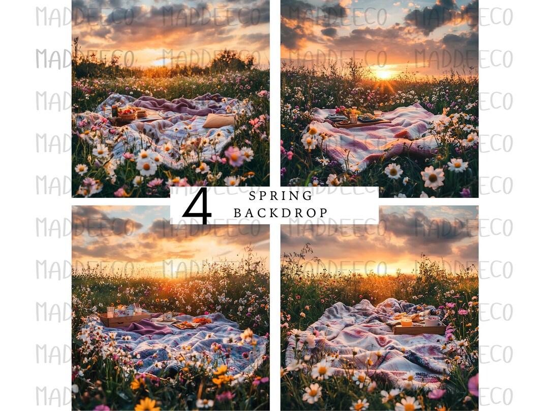 Spring Digital Backdrop, Picnic Setup Background, Sunset Digital ...