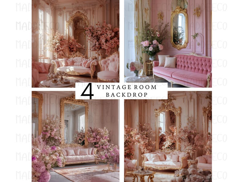Vintage Room Digital Backdrop, Pink Luxury Rococo Room Style Background ...