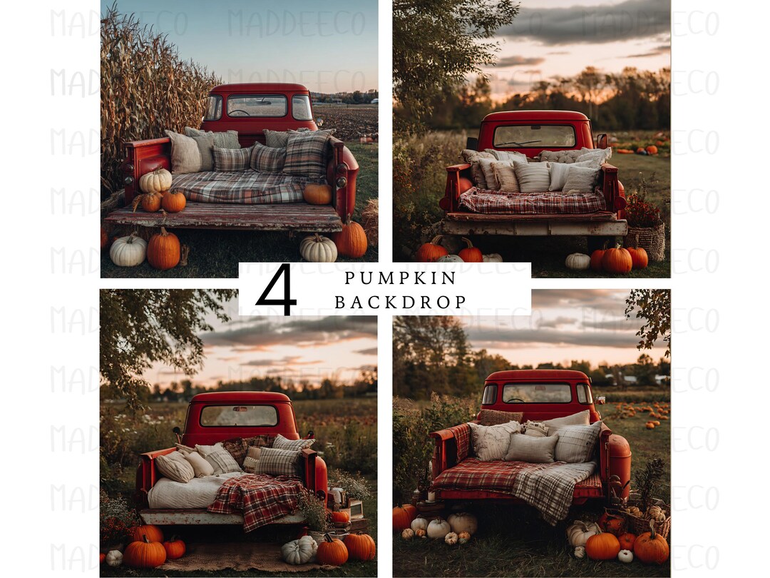 Fall Pickup Truck Digital Backdrop, Scenery Pumpkin Background, Scenery ...