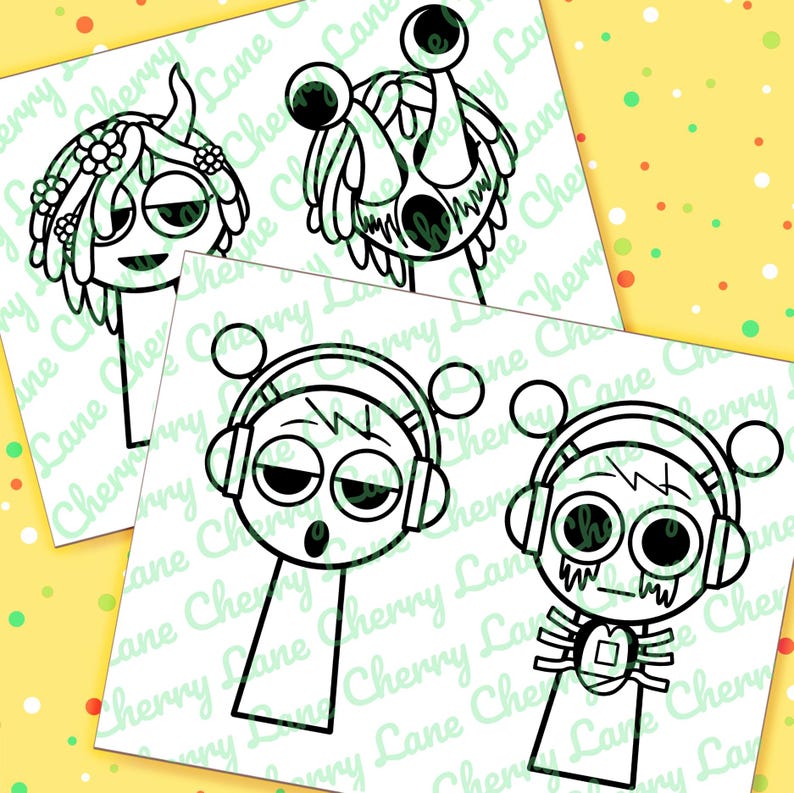 8 Sprunki Coloring Pages for Kids Oren Vineria Durple Simon Raddy ...