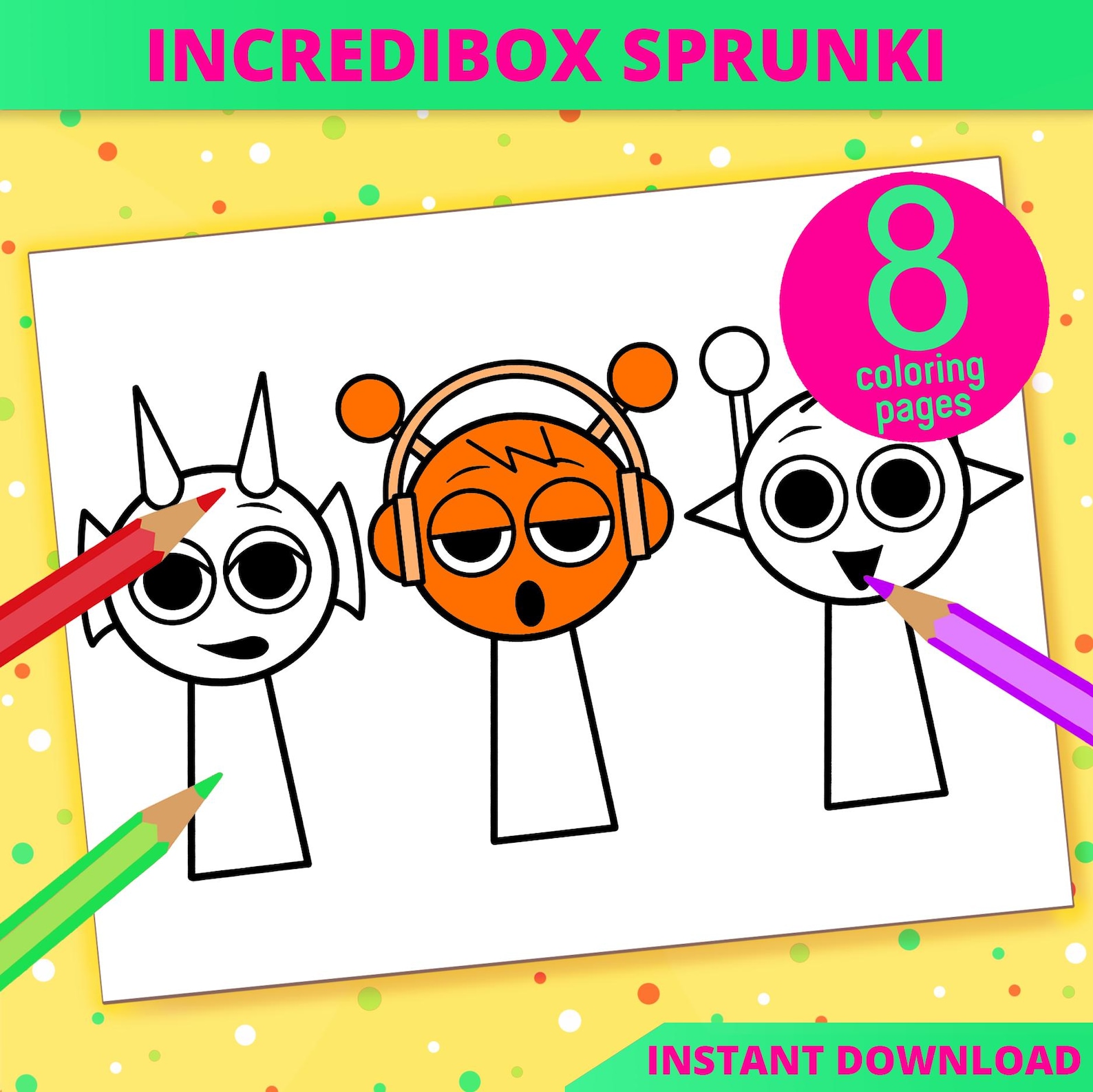 8 Sprunki Coloring Pages for Kids Oren Vineria Durple Simon Raddy ...