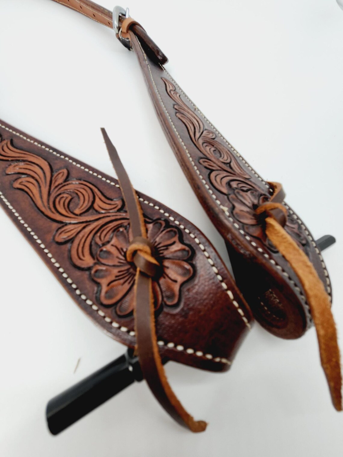 Antique Leather With Tooling One Ear Headstall Western Headstall ...