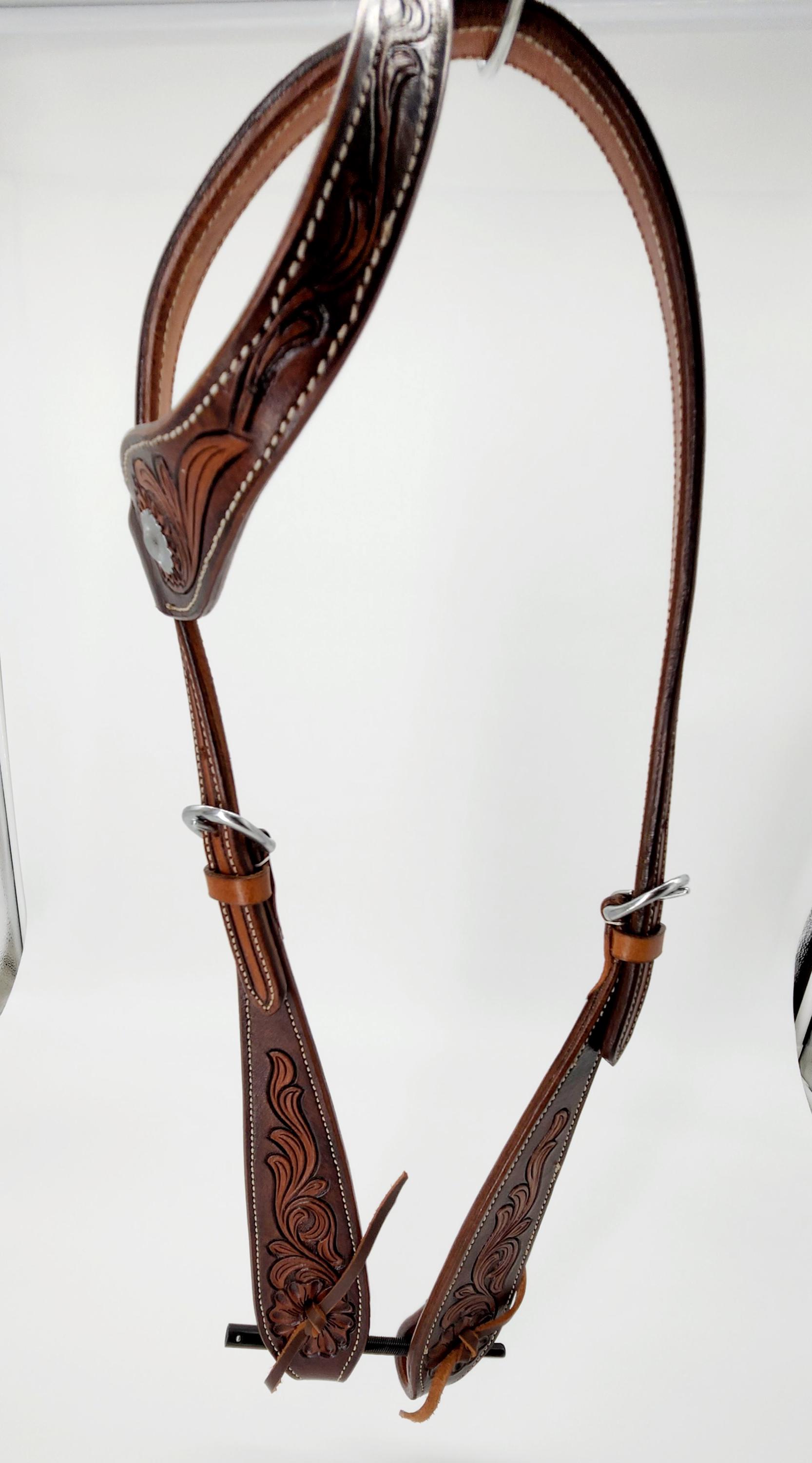Antique Leather With Tooling One Ear Headstall Western Headstall ...
