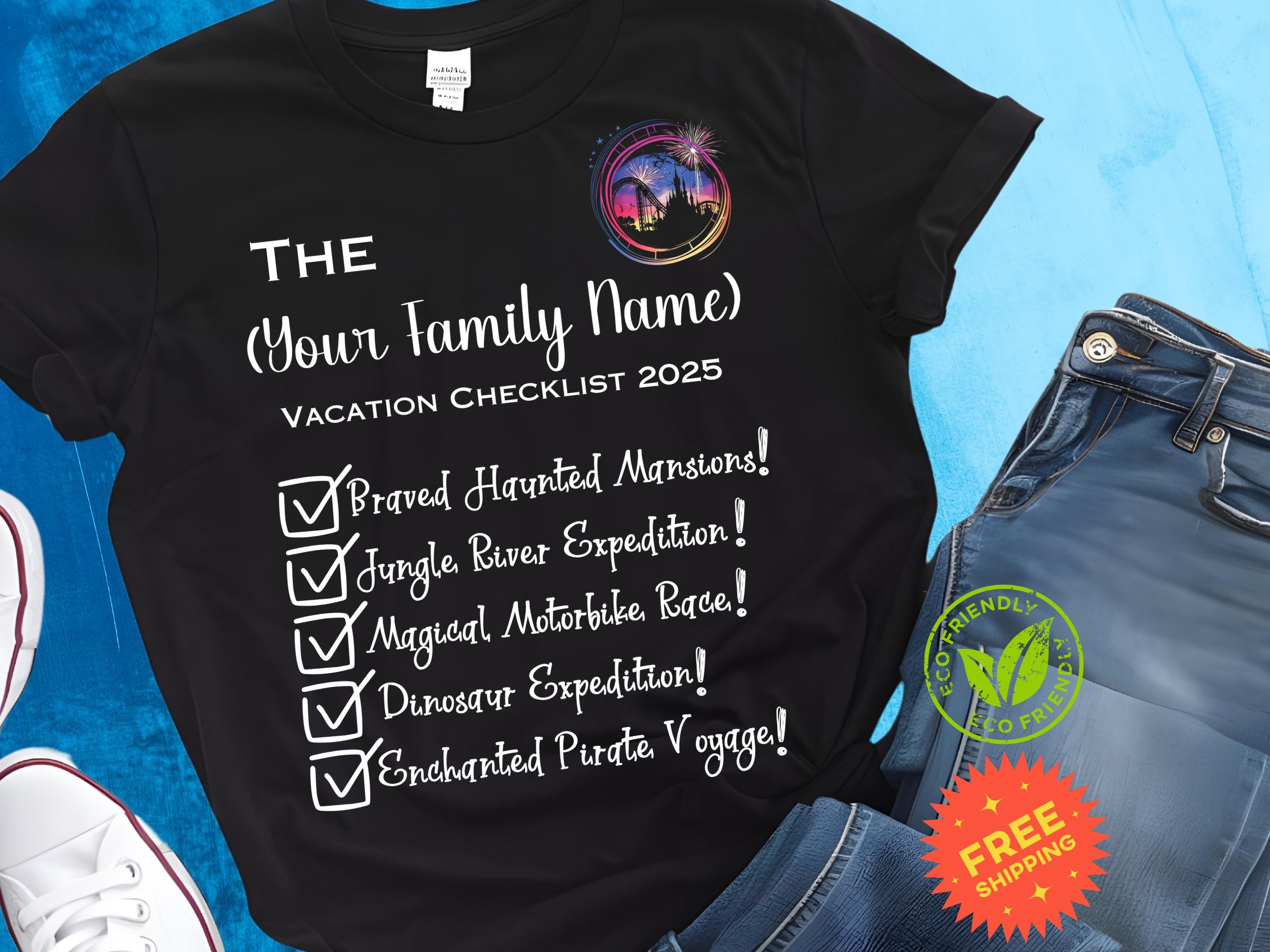 Custom Family Vacation Checklist Shirt 2025 | Personalized Theme Park ...
