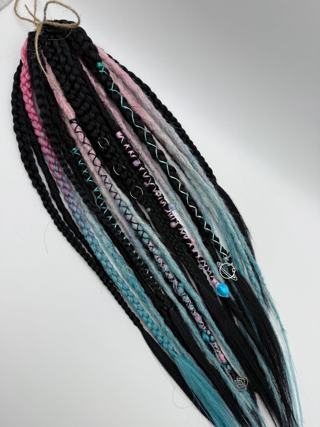 Galaxy Vibes Kanekalon Dreadlocks: Black, Pastel Pink, and Blue Boho ...
