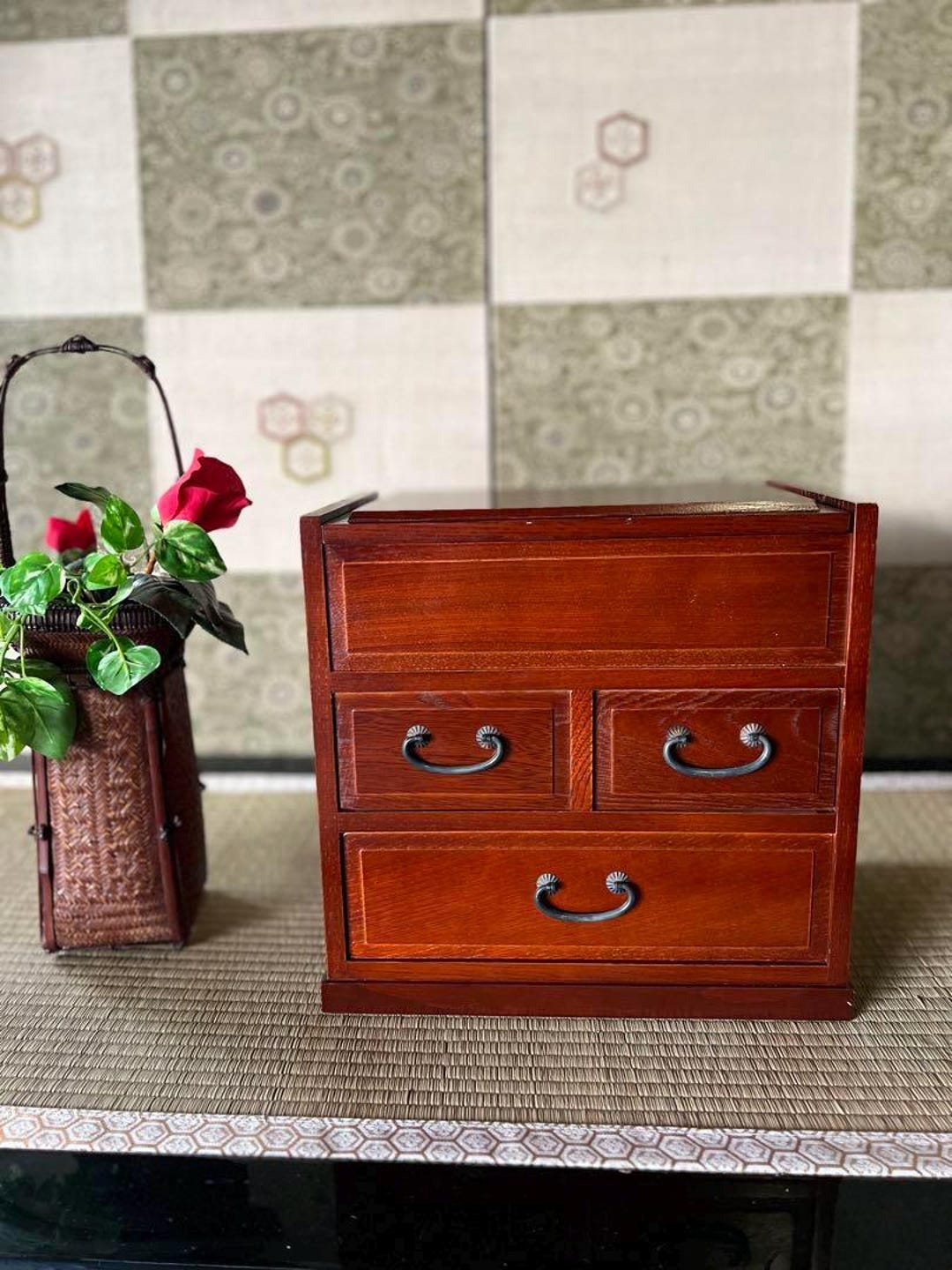 Vintage WOODWARE-KS Japanese Sewing Box - Wooden Chest With Pincushion ...