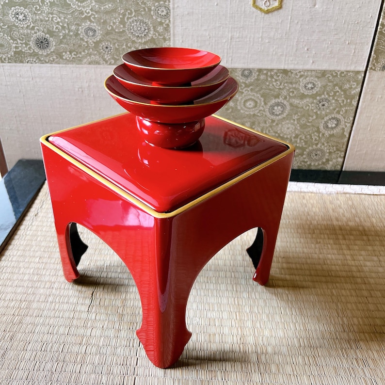 Japanese Lacquered San-san-kudo Wedding Sake Cup Set With Box – Red ...