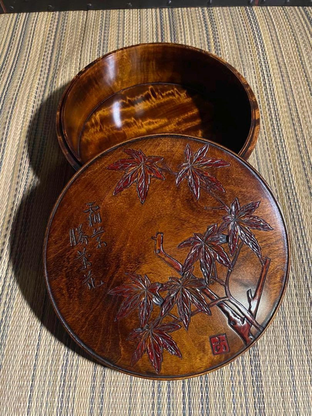 Vintage Japanese Ujo-bori Tea Caddy Hand-carved Lacquered Wood Tea ...