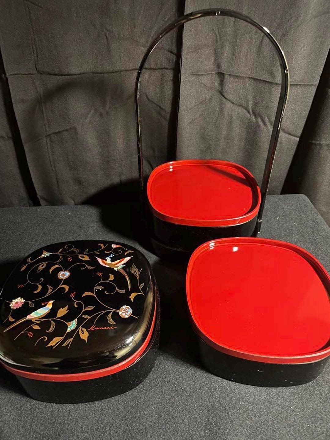 Elegant Three-tiered Lacquer Bento Box - Traditional Japanese Jubako ...