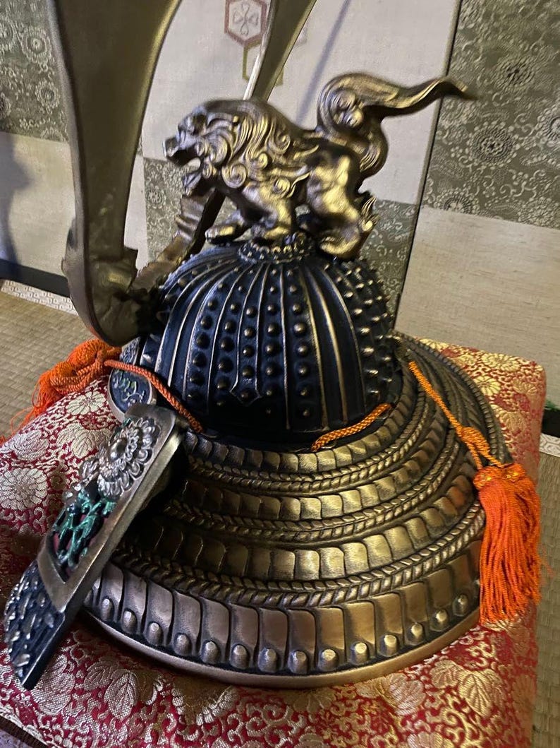 Vintage Japanese Shishi Kabuto Helmet – Cast Metal Boys’ Day Armor ...