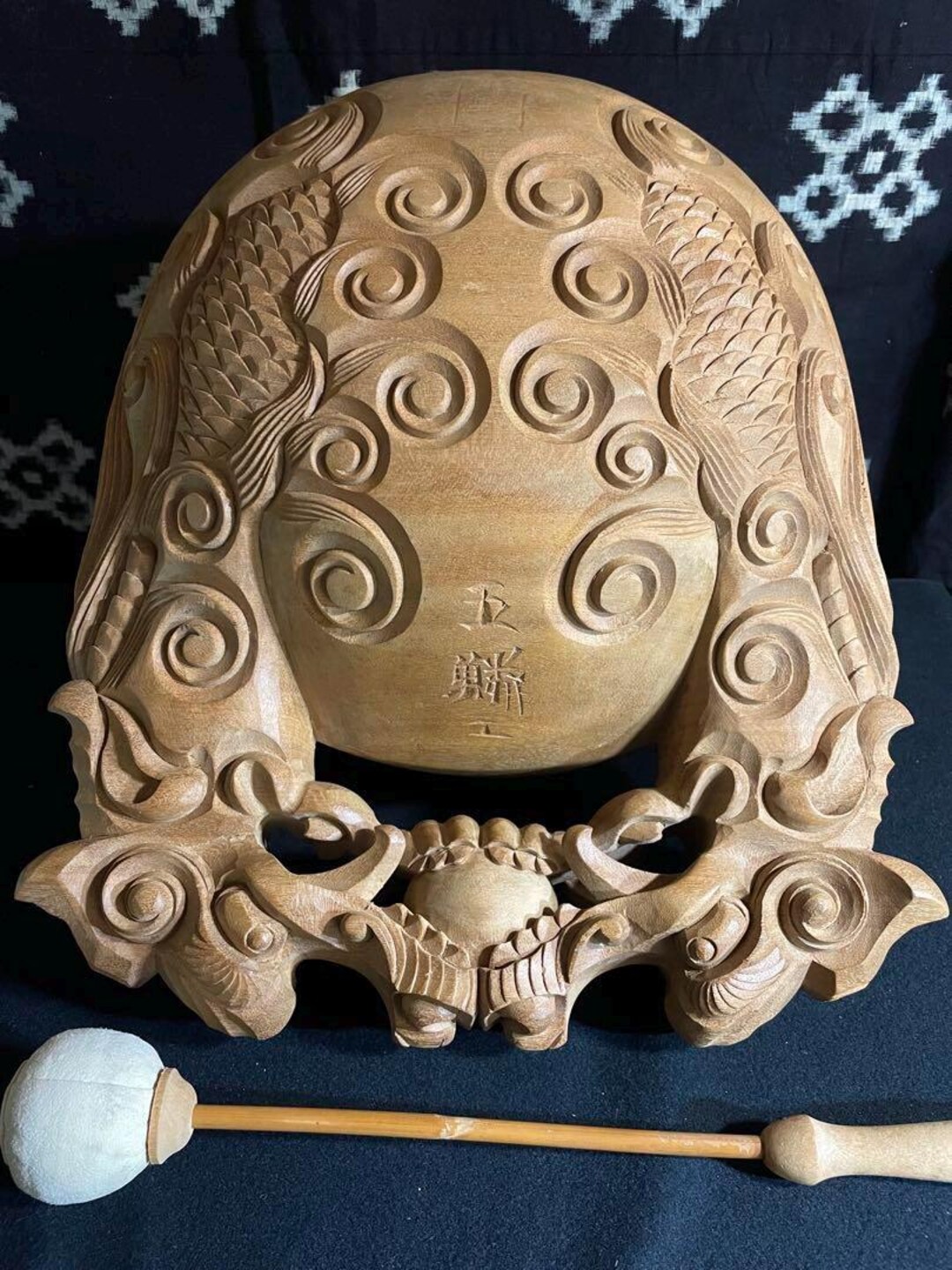 Large Wooden Mokugyo Temple Drum – Hand-carved Dragon Design, Rare ...