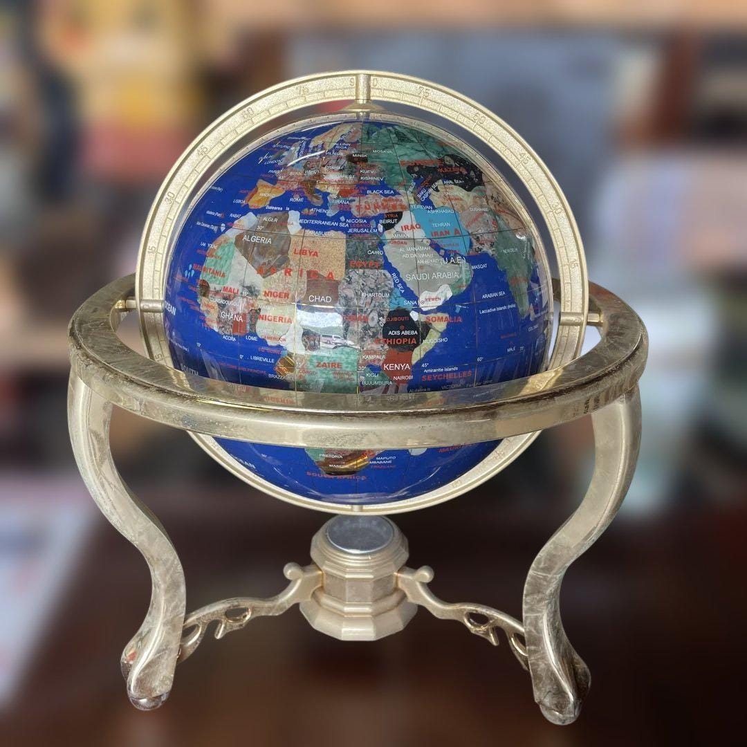 Rare Antique Gemstone Globe With Compass | Handmade Natural Stone Inlay ...