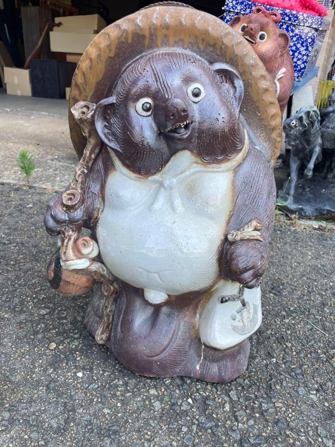 Large Shigaraki Tanuki Statue, 50cm Ceramic Lucky Raccoon Dog Figurine ...
