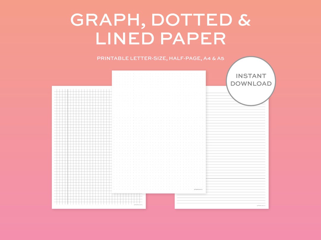 Graph, Lined, and Bullet Printable Paper Bundle Letter, A4, A5, Half ...