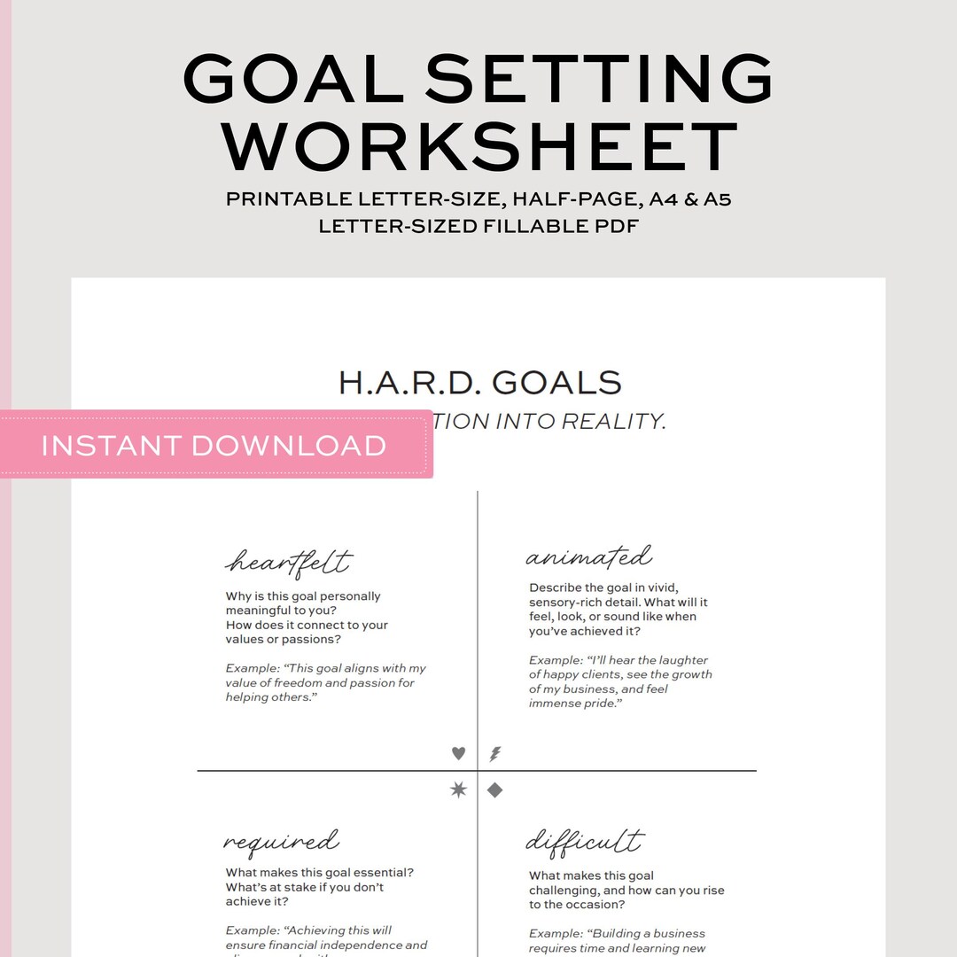 Goal Setting Template, Printable Worksheet, Achieve Big Dreams ...